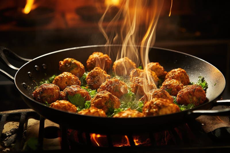 Frying Falafel Balls in a Pan with Hot Oil Stock Illustration ...