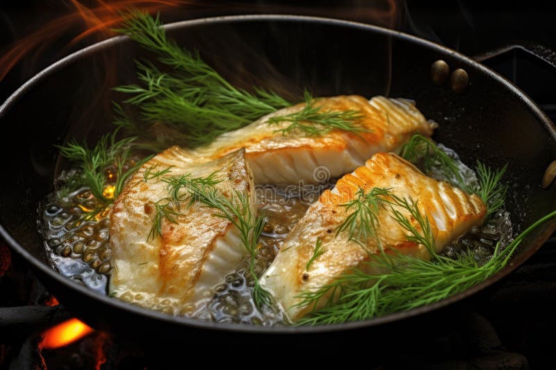 Frying Fish Fillets in a Deep Pan with Oil Stock Image - Image of ...