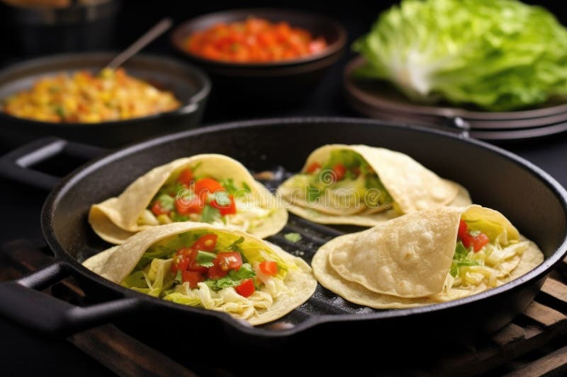Frying Homemade Chalupas in a Sizzling Pan Stock Illustration ...