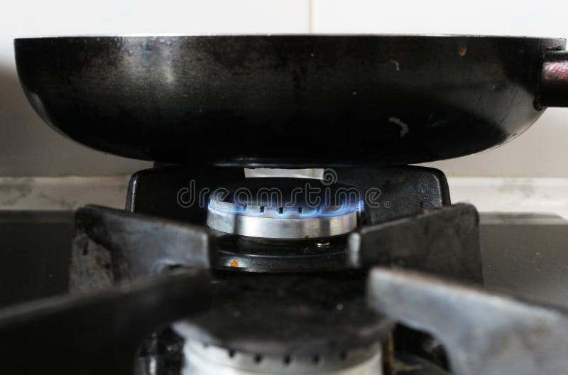 Frying Pan Burning Comforter Kitchen Equipment Stock Image - Image of ...