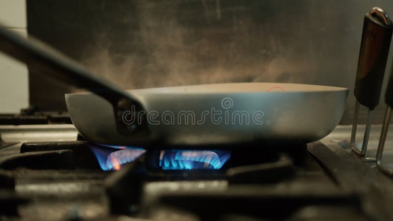 Frying Pan with Burning Flame in a Restaurant Kitchen Stock Footage ...