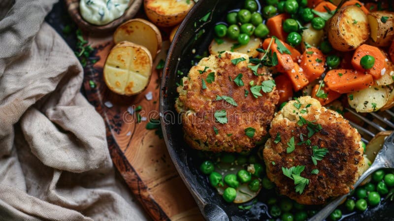 A Kitchen Scene Featuring a Frying Pan with Food and a Fork Stock Image ...