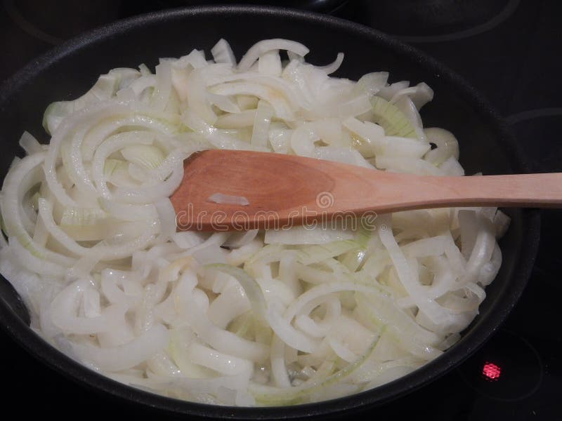 Frying Pan on a Cooker Full of Onion Stock Image - Image of frying ...