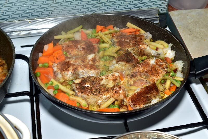 A Frying Pan for Cooking Cod Fish. Stock Image - Image of eating, lemon ...