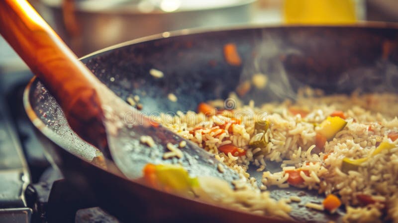 A Frying Pan Filled with Rice and Vegetables Stock Image - Image of ...