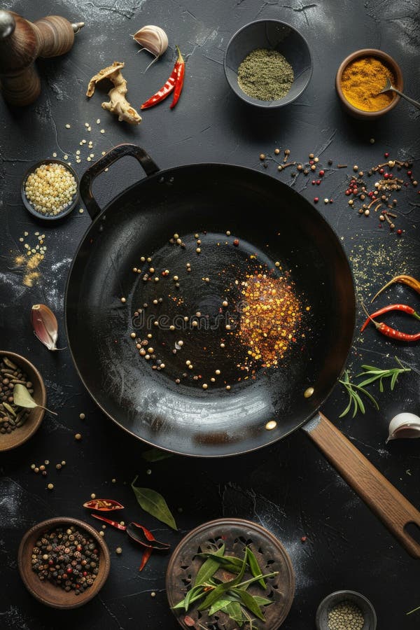 A Frying Pan Filled with Various Spices. Ideal for Cooking Concept ...