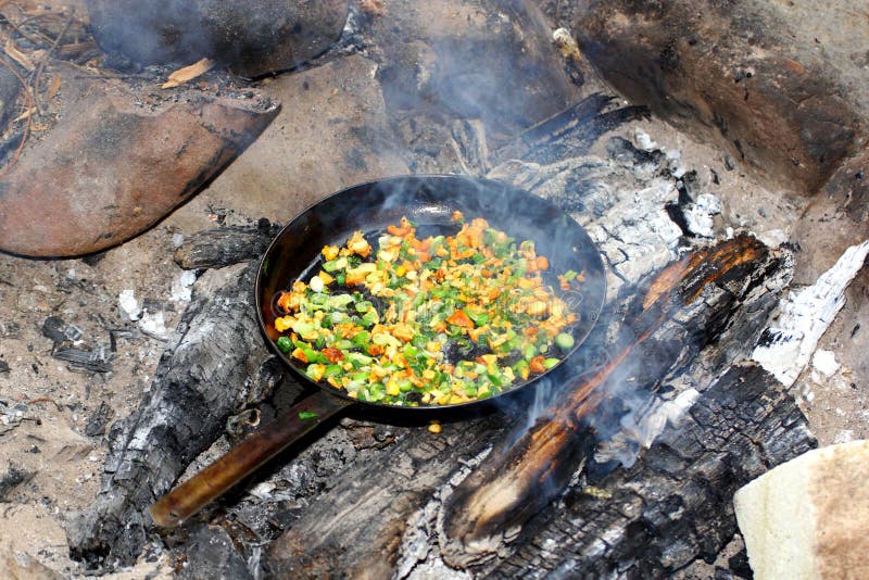 Frying pan on fire stock photo. Image of charcoal, iron - 26167072