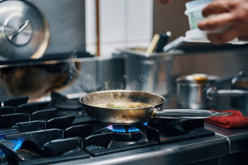 Frying Pan on the Fire, Preparing Tasting Menu Stock Image - Image of ...