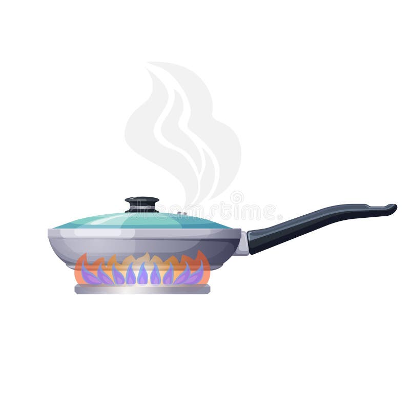 Frying Pan on Fire in Process of Cooking Sketch Icon Stock Vector ...