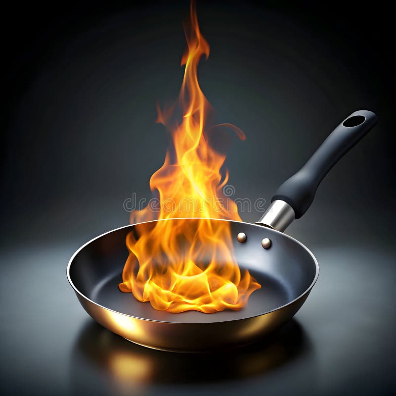 A Frying Pan with Flames Burning Brightly Inside Stock Illustration ...
