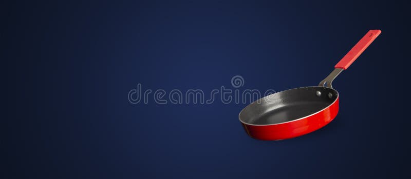 Frying Pan Floating on Blue Banner Background Stock Photo - Image of ...