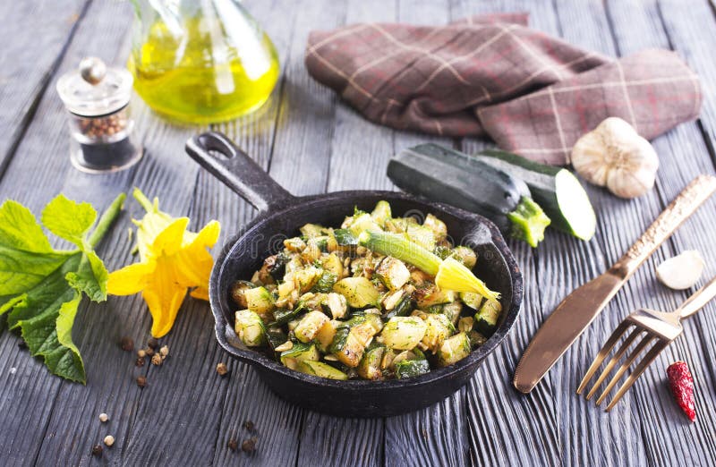 Frying Pan with Fried Seasonal Vegetables, Spring Food Stock Photo ...