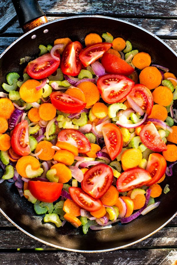 Frying a Pan Full of Fresh Vegetables Stock Photo - Image of meal, flay ...