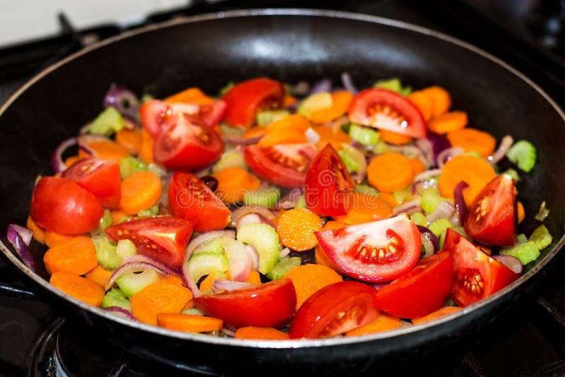 Frying a Pan Full of Fresh Vegetables Stock Photo - Image of food ...