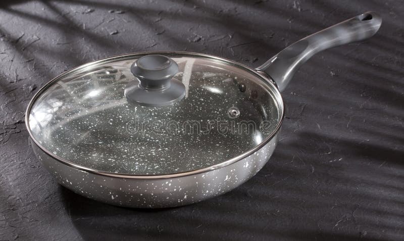 Frying Pan with a Glass Lid and Non-stick Coating - Top View Stock ...
