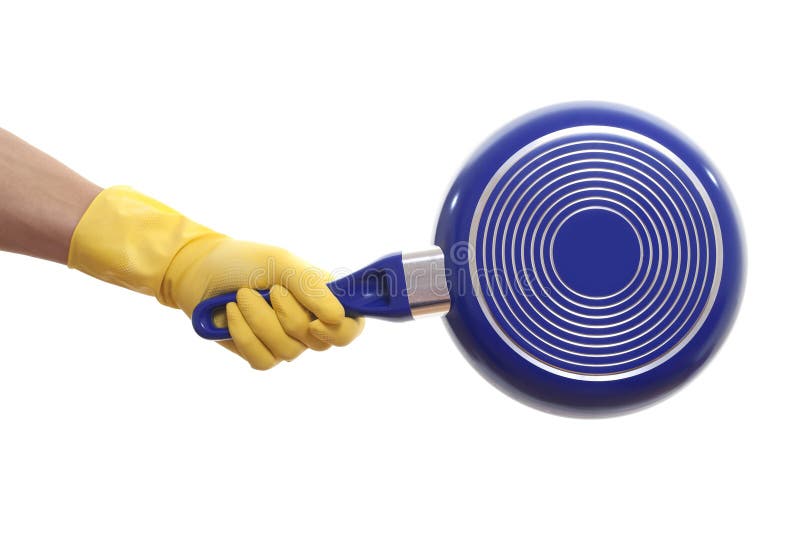 Frying pan and hand. stock photo. Image of stainless - 22154772