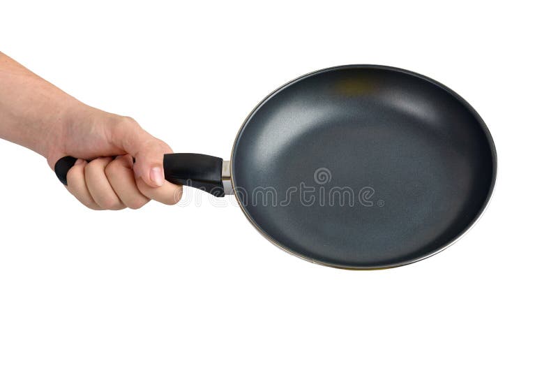 Frying pan in hand stock image. Image of frying, chef - 58036467