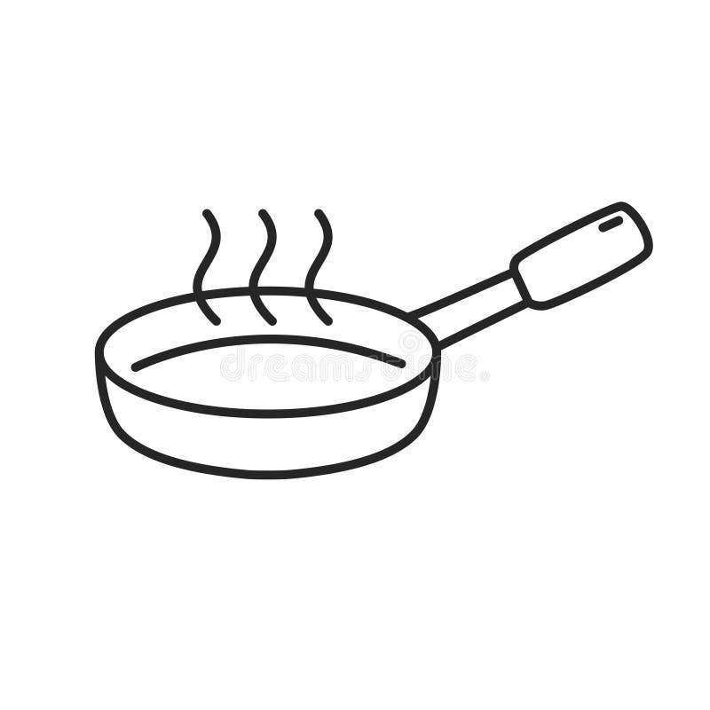 Frying Pan Line Icon. Plate with Handle, Cooking Pan and Cooked Roast ...