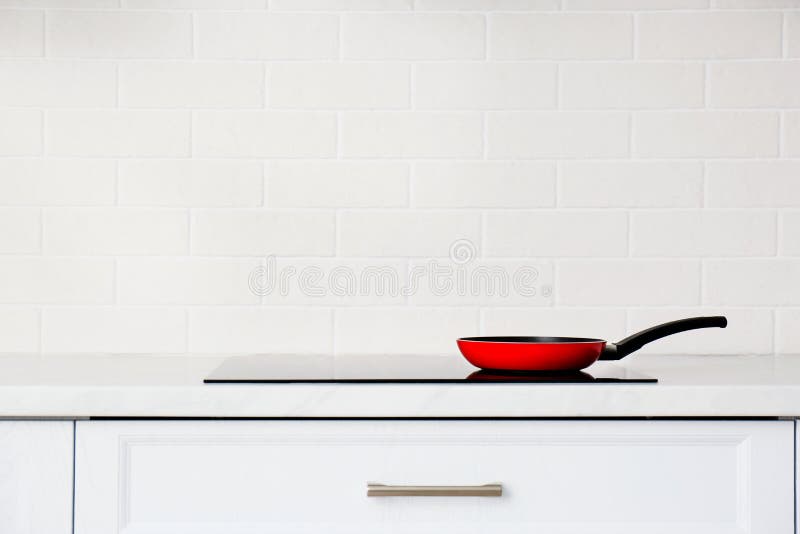 Frying Pan on Induction Stove, Space for Text Stock Image - Image of ...