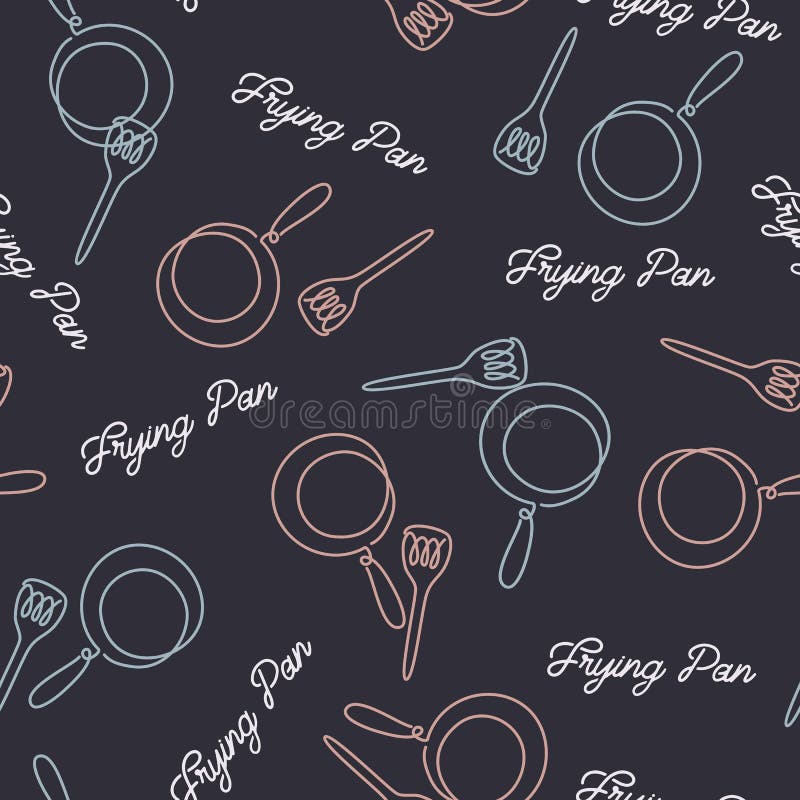 Frying Pan Kitchen Tool Vector Graphic Art Doodle Seamless Pattern ...
