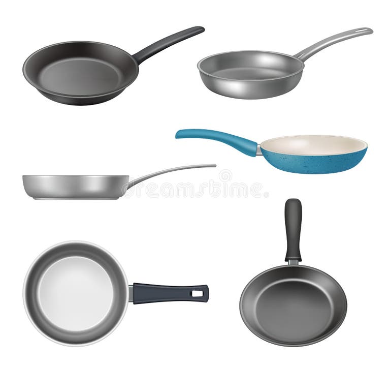 Frying Pan. Kitchen Tools Frying Container Decent Vector Realistic Pan ...