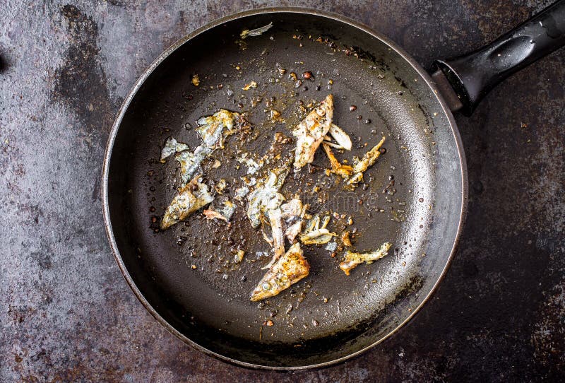 Frying Pan with the Leftovers Fish Stock Photo - Image of leavings ...