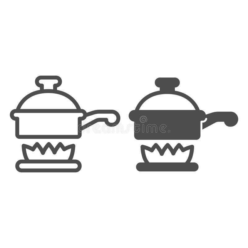 Frying Pan with Lid on Fire Line and Solid Icon, Culinary Concept. Vector Graphics Stock Vector ...