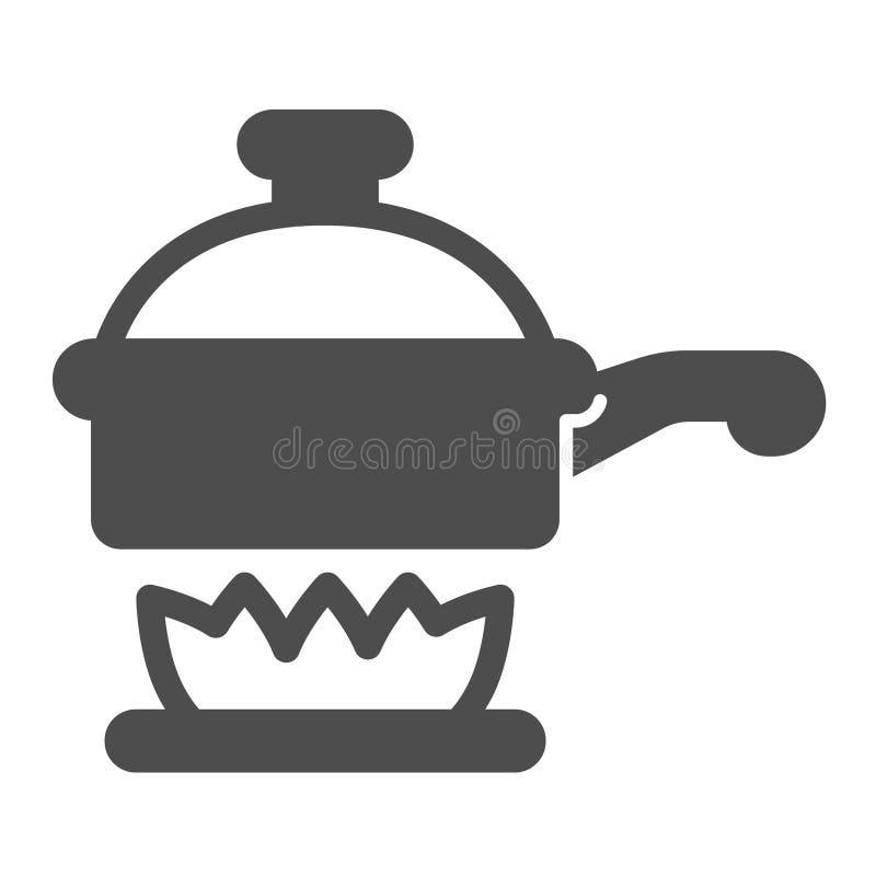 Frying Pan with Lid on Fire Solid Icon, Culinary Concept. Vector ...