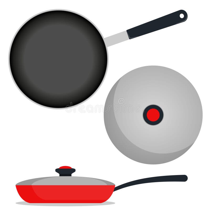 Frying Pan with Lid, Top View and Side View. Vector Illustration. Stock ...