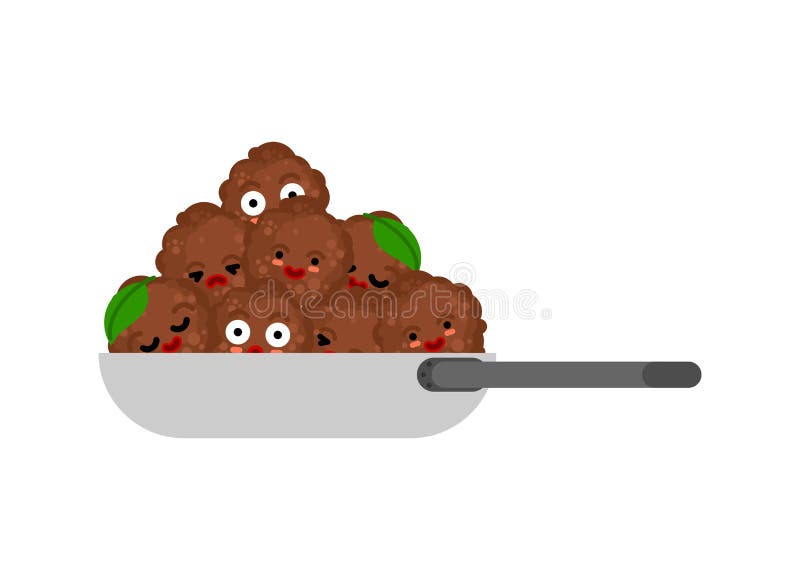 Frying Pan with Meatballs Cartoon Food Vector Illustration Stock Vector ...