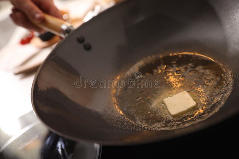 In a Frying Pan with Butter, Small Pies with Meat Stock Photo - Image ...