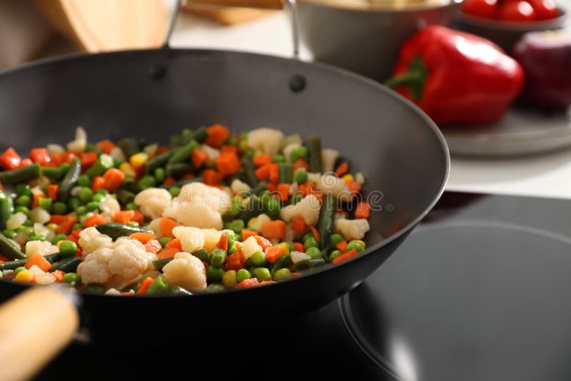Frying Pan with Mix of Fresh Vegetables, Closeup Stock Image - Image of ...