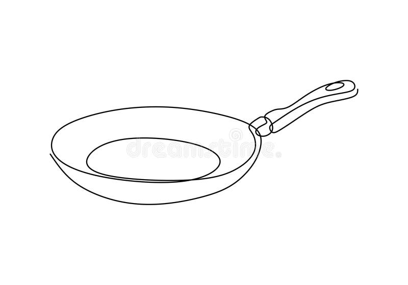 Frying Pan in One Single Line Continuous Drawing Vector Illustration ...