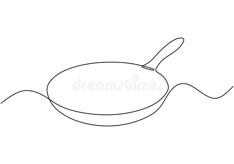 Frying Pan in One Single Line Continuous Drawing Vector Illustration ...