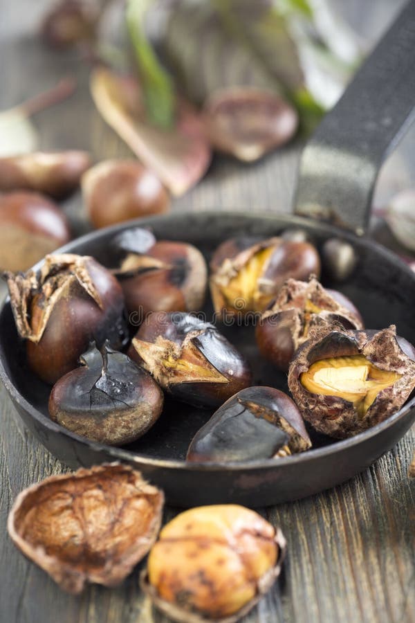 Frying Pan with Roasted Chestnuts. Stock Image - Image of colorful ...
