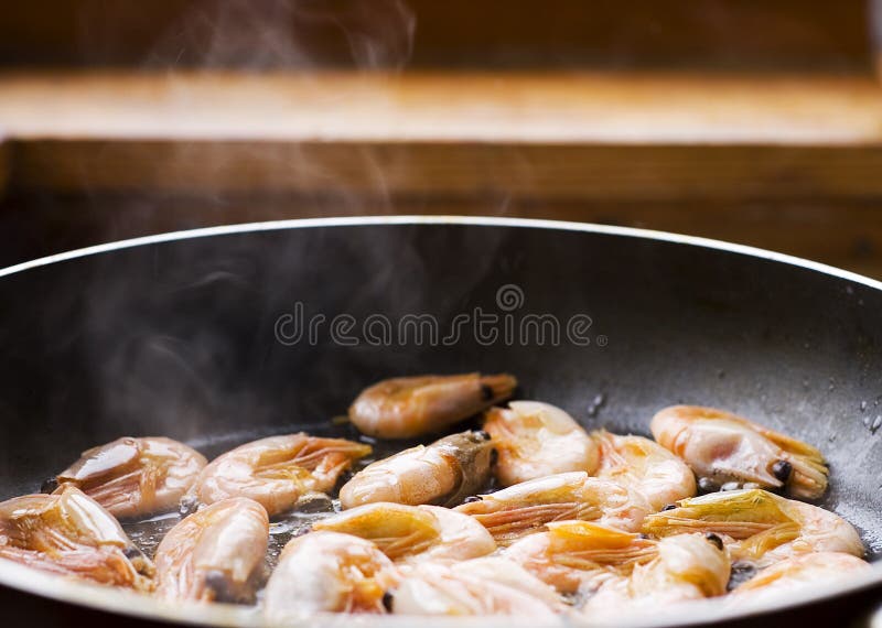 Frying pan with sea food stock photo. Image of lunch, olive - 3557318