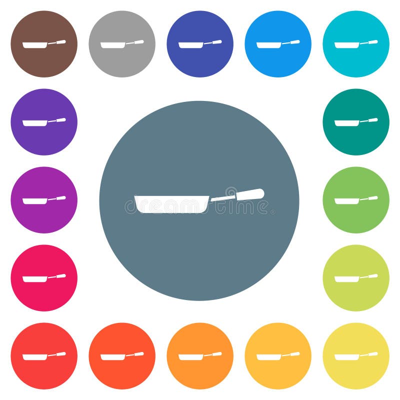 Frying Pan Side View Flat White Icons on Round Color Backgrounds Stock ...