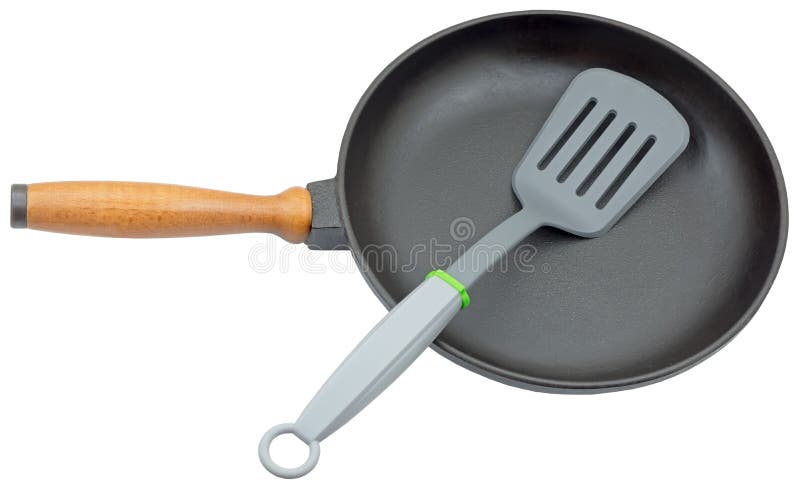 Frying pan with spatula stock image. Image of object - 147039319