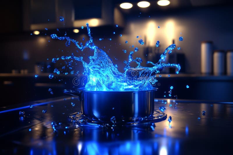 A Frying Pan Stands in a Kitchen with a Splash of Water Underneath it ...