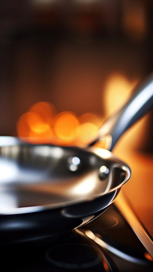 A Frying Pan on a Stove Top with a Light in the Background, AI Stock ...