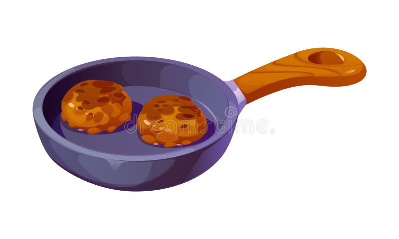 Frying Pan with Two Browned Meat Cutlets Cooking Stock Illustration ...
