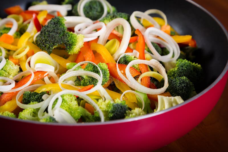 Frying pan with vegetables stock image. Image of green - 35824745