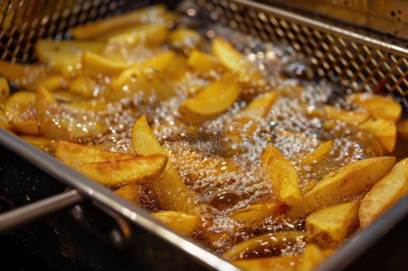 Frying Potatoes in Deep Fryer Stock Image - Image of social, food ...