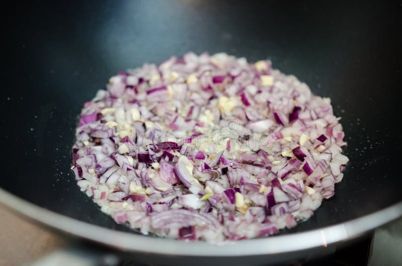 Frying red onion stock photo. Image of table, frying - 49860324