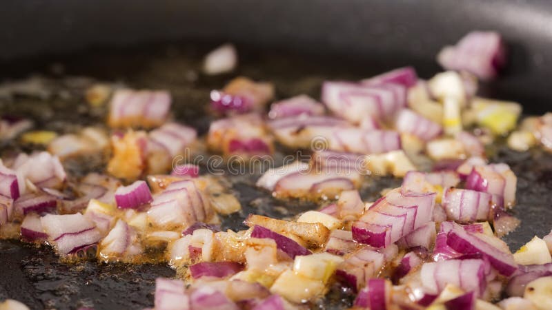 Frying Red Onion and Garlic in Pan Stock Photo - Image of ingredient ...