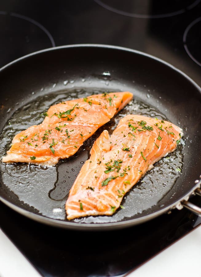 Frying salmon stock image. Image of food, salmon, cuisine - 32842503