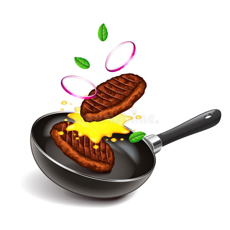Frying Steaks on Pan Isolated Vector Stock Vector - Illustration of ...