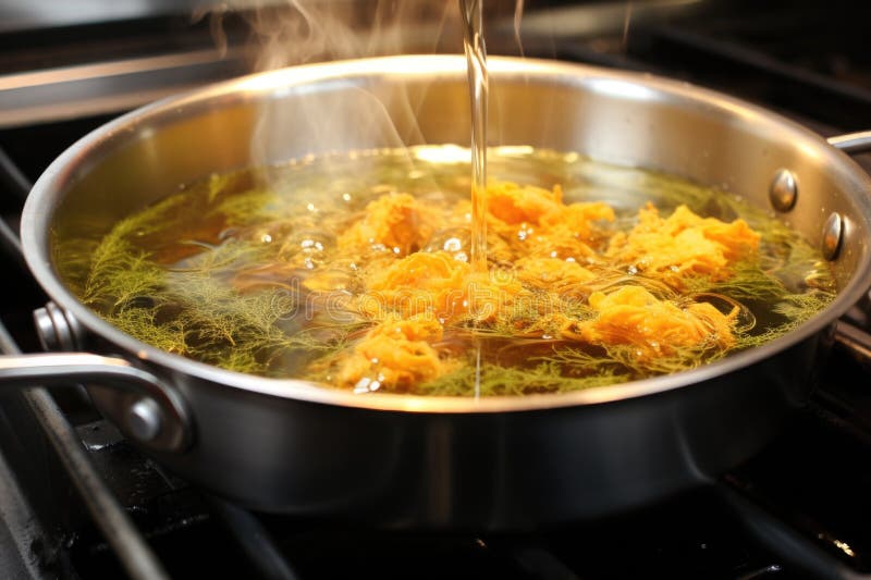 Frying Tempura in a Bubbling Hot Oil Pan Stock Photo - Image of ...