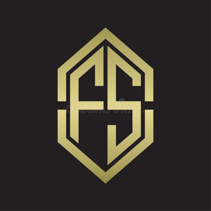 FS Logo Monogram with Hexagon Shape and Outline Slice Style with Gold ...