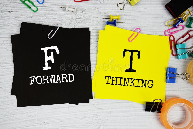 FT - Forward Thinking Text on Stick Note with Stationery on Concrete ...